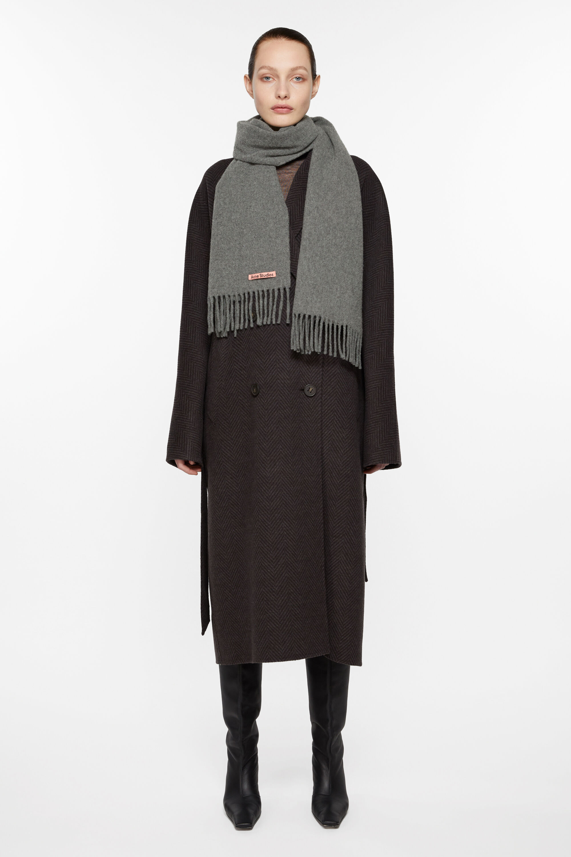 Acne Studios - Fringe wool scarf - skinny - Grey Melange