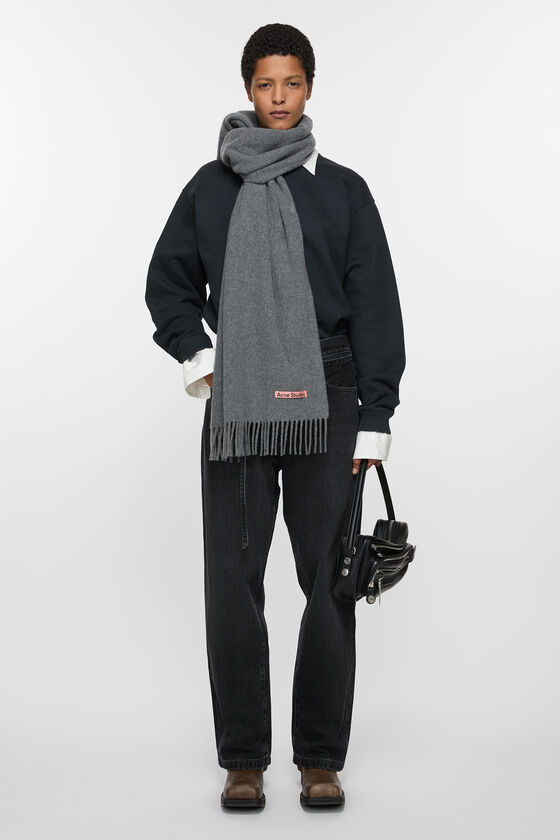 Acne Studios - Fringe wool scarf – Narrow - Grey Melange
