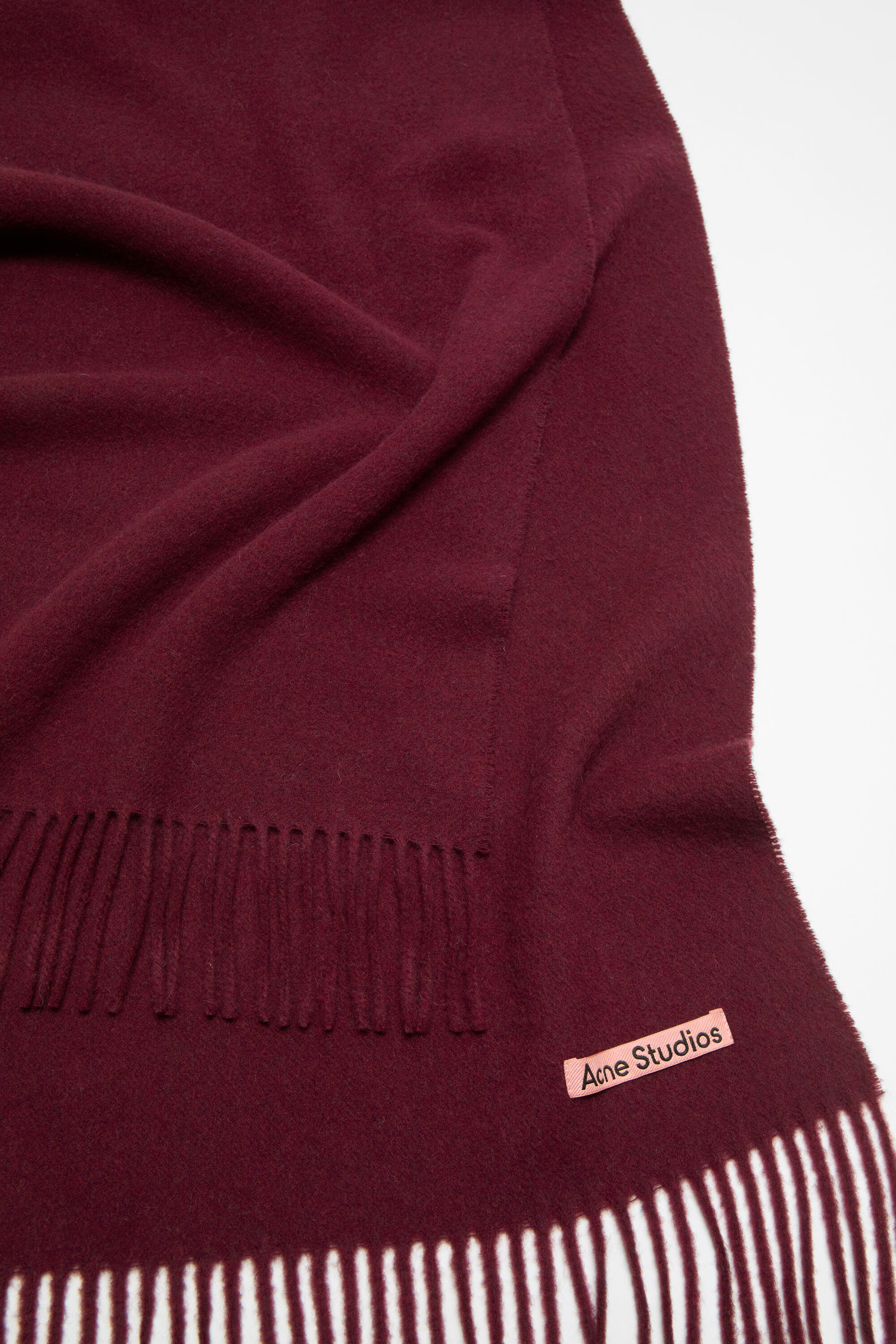 Acne Studios - Fringe wool scarf – Narrow - Burgundy melange