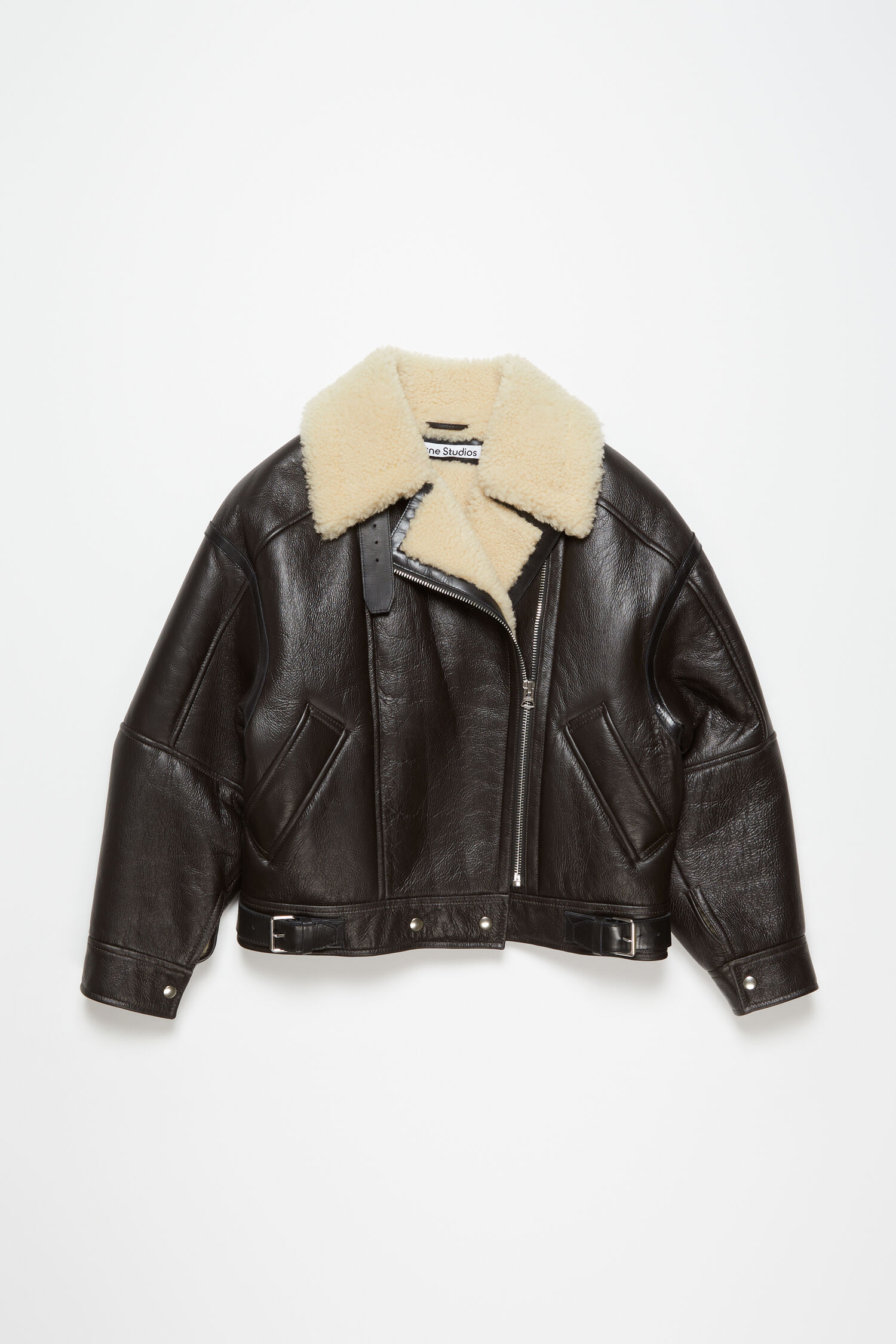Acne Studios - Leather shearling jacket - Dark brown/beige