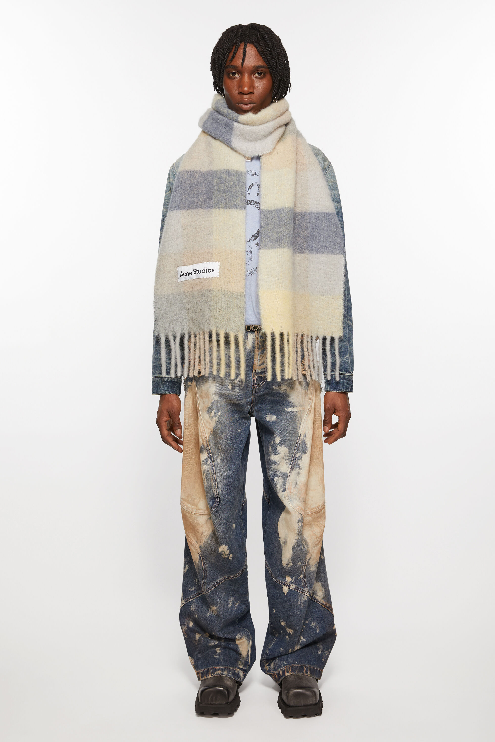 Acne Studios - Mohair checked scarf - Vanilla/beige/lavender