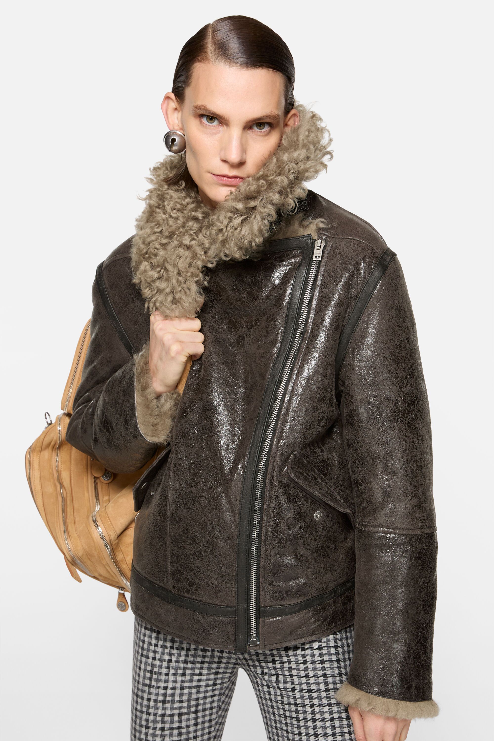 Acne Studios - Leather shearling jacket - Dark grey