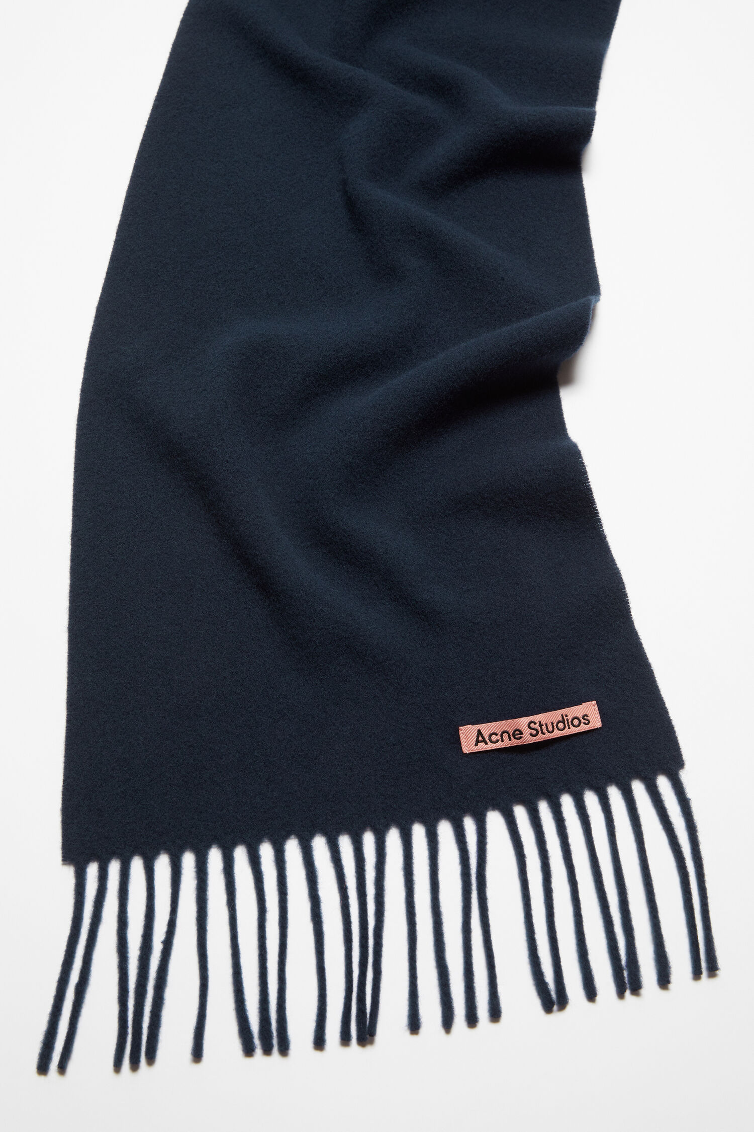 Acne Studios - Fringe wool scarf - skinny - Navy blue