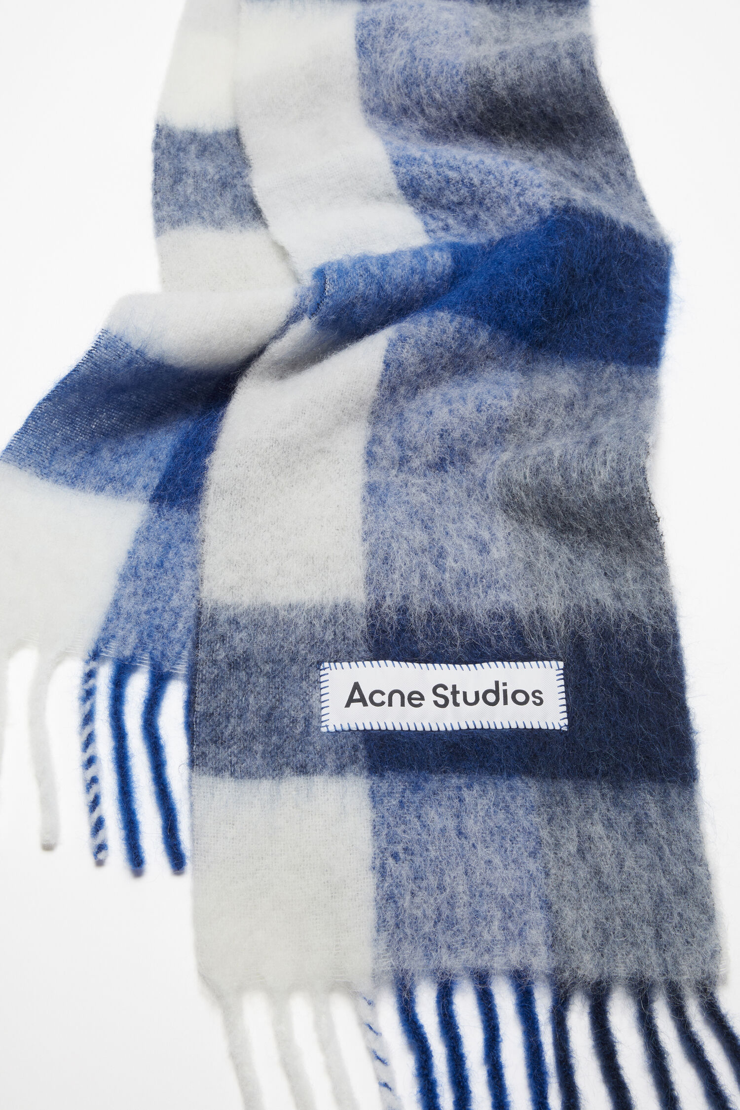 Acne Studios - Mohair checked scarf - White/grey/royal blue