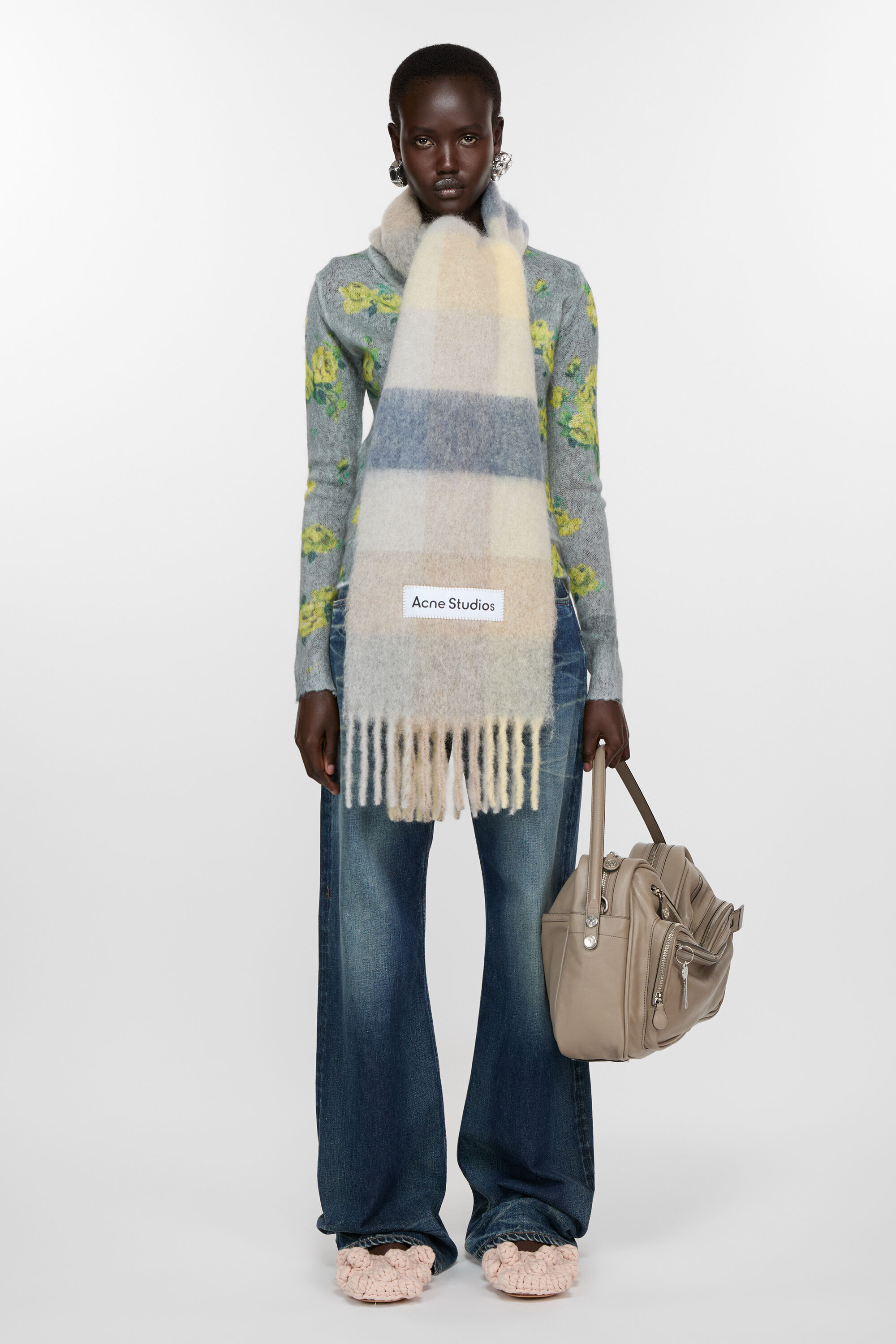 Acne Studios - Mohair checked scarf - Vanilla/beige/lavender