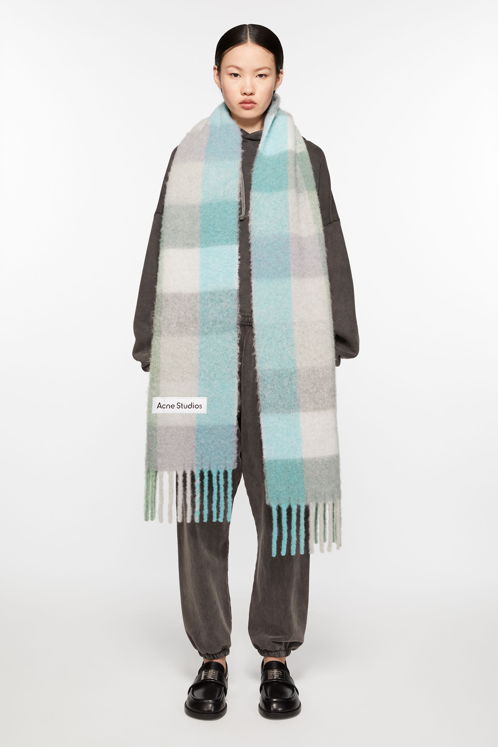 Acne Studios - Mohair checked scarf - Turquoise/Grey/Mint Green