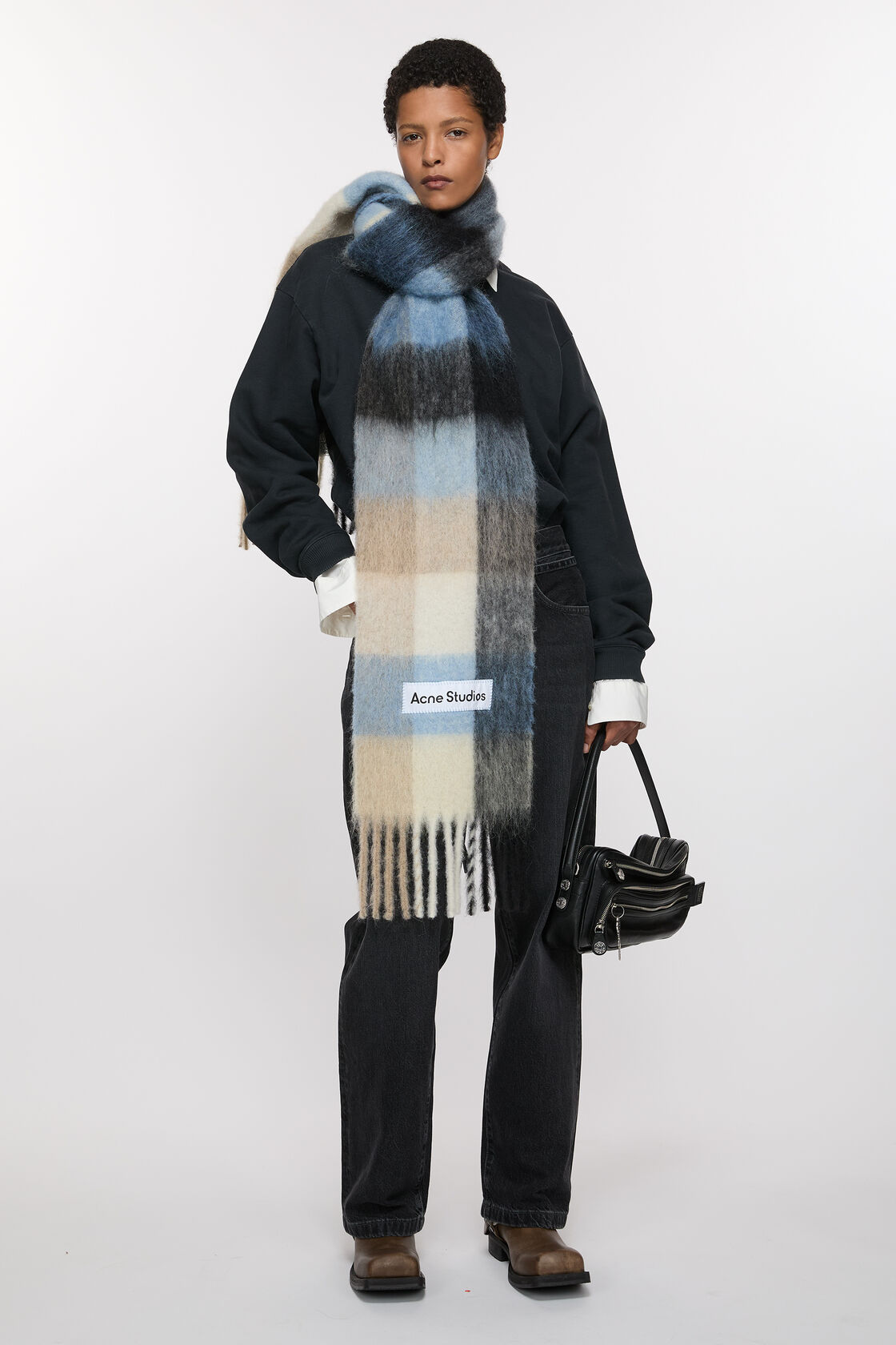 Acne Studios - Mohair checked scarf - Blue/beige/black
