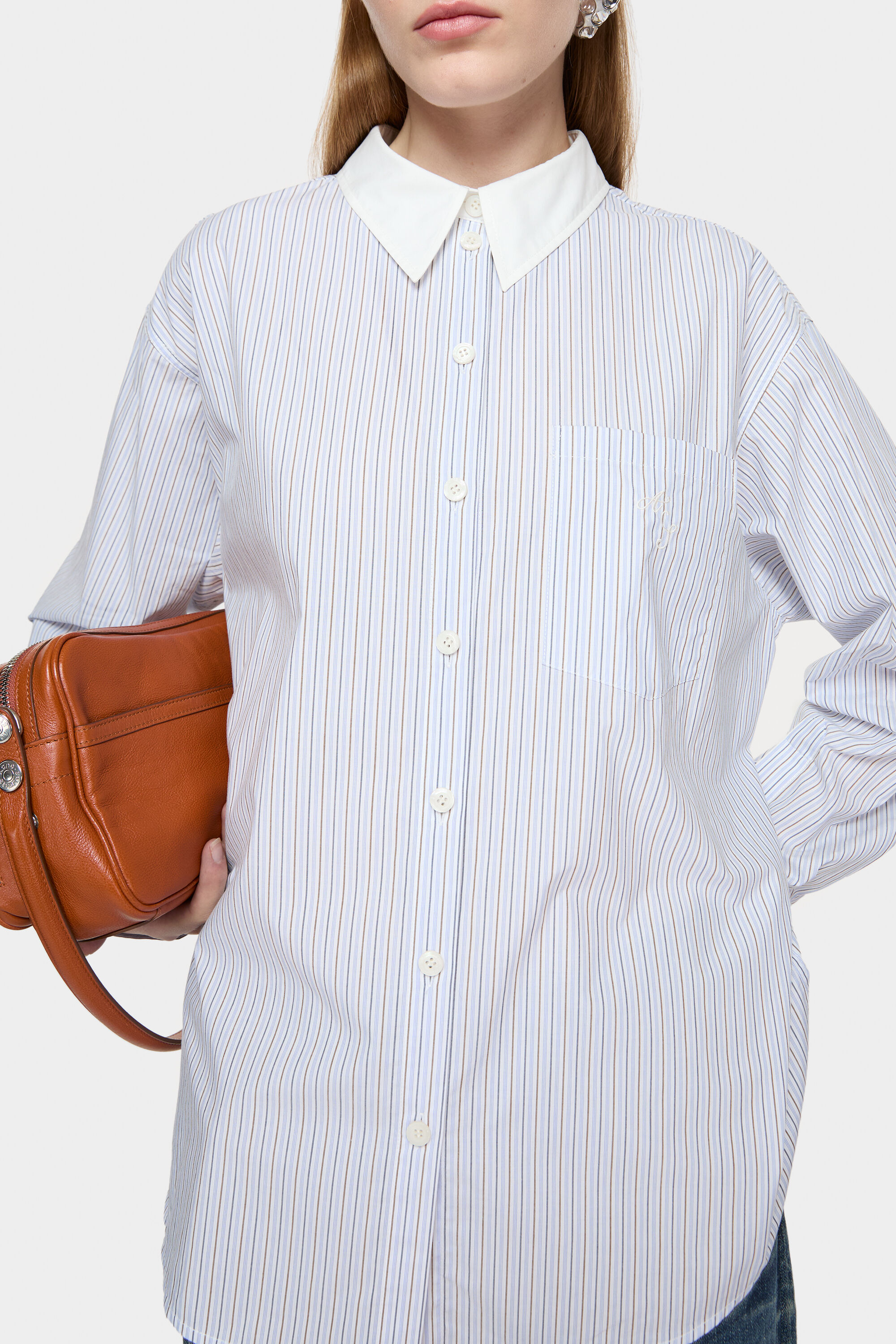 Acne Studios - Stripe button-up shirt - Dusty blue/cold brown