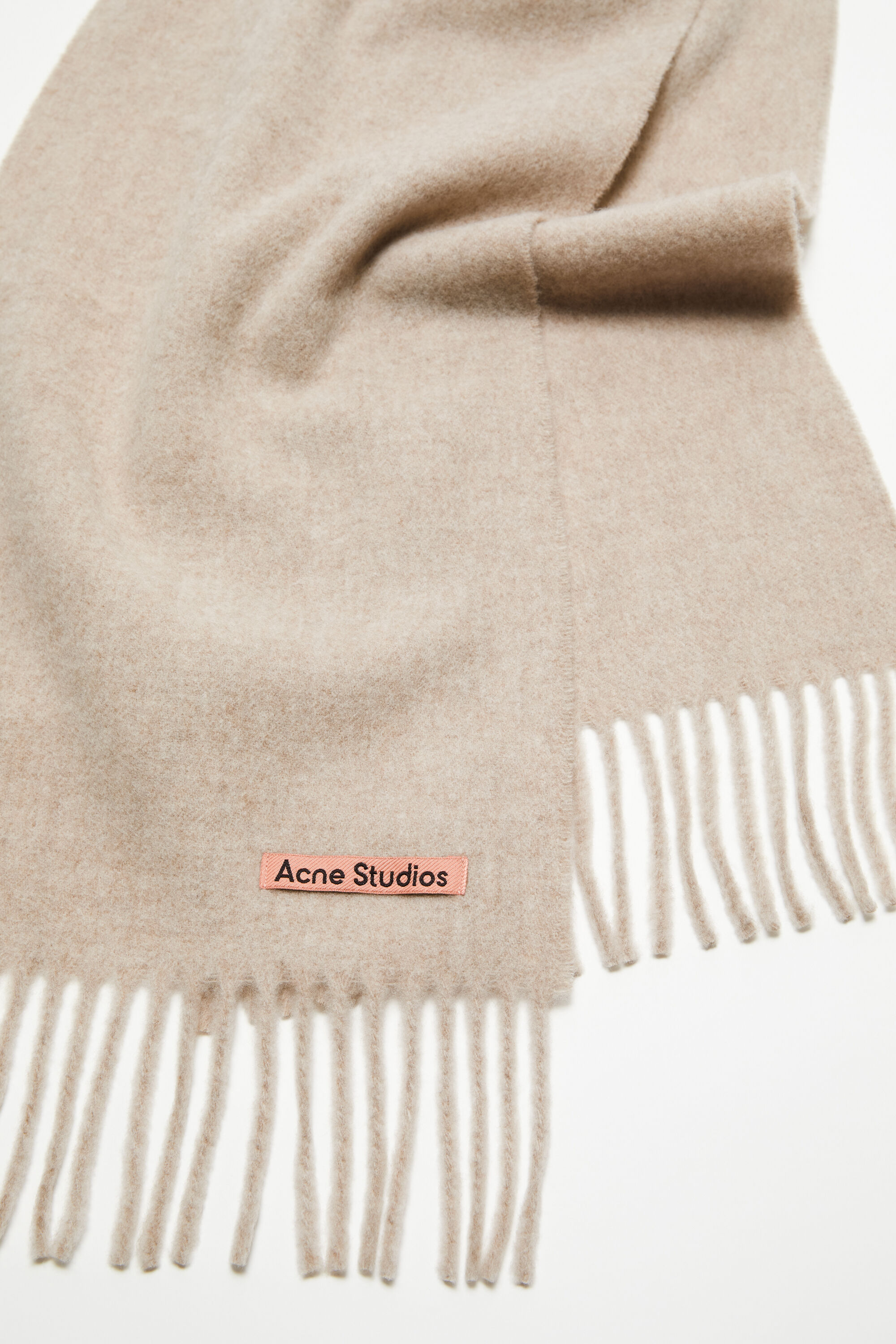 Acne Studios - Fringe wool scarf - skinny - Oatmeal melange