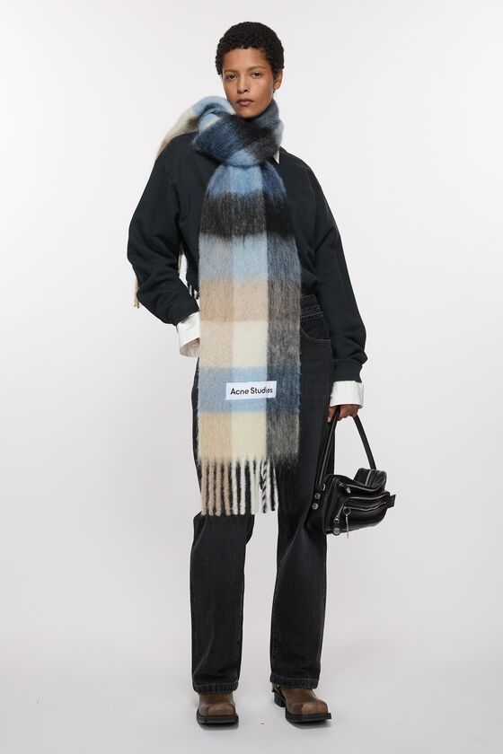 Acne Studios - Mohair checked scarf - Blue/beige/black
