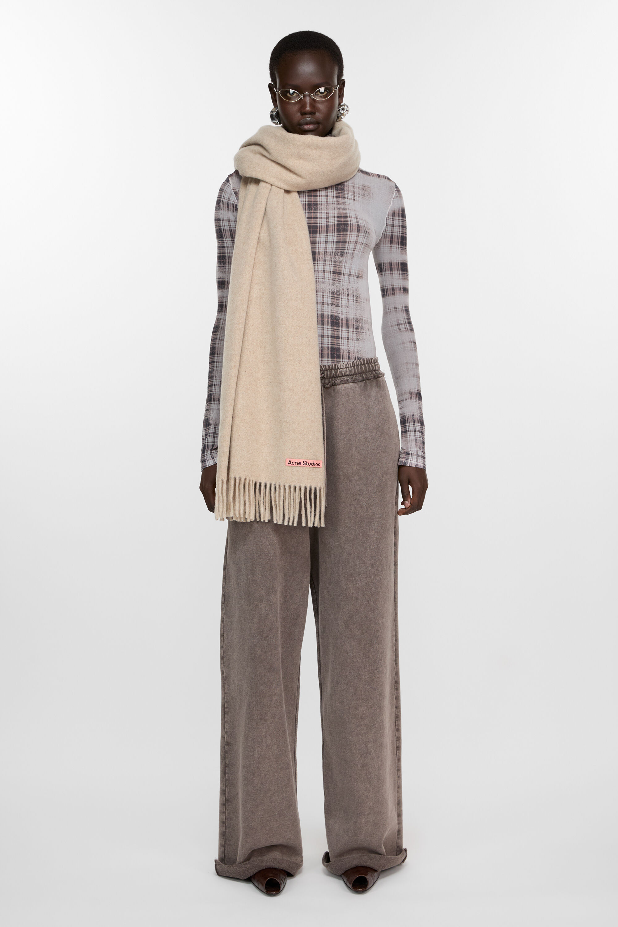 Acne Studios - Fringe wool scarf - oversized - Oatmeal melange