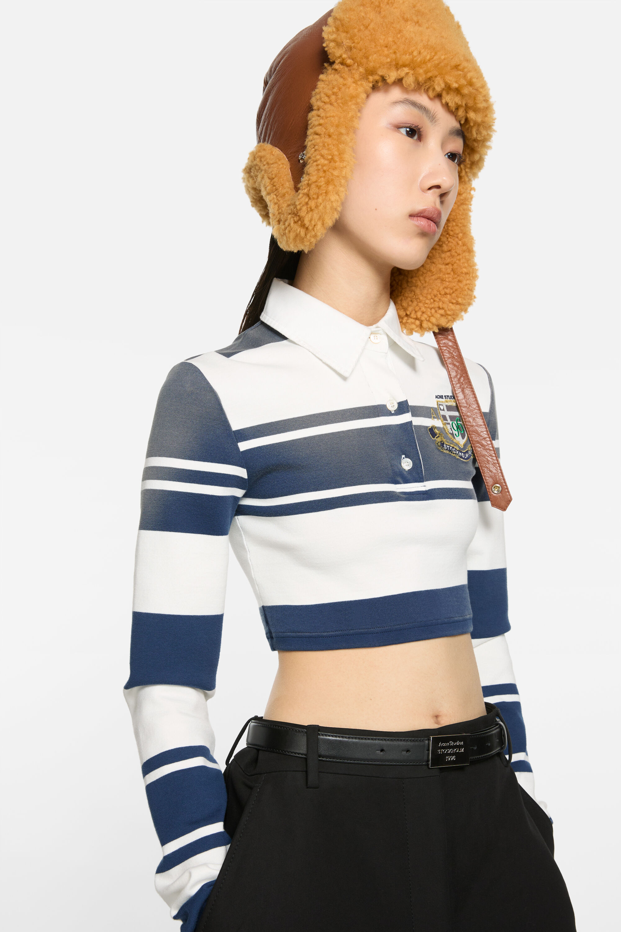 Acne Studios - Cropped long sleeve polo - White/navy