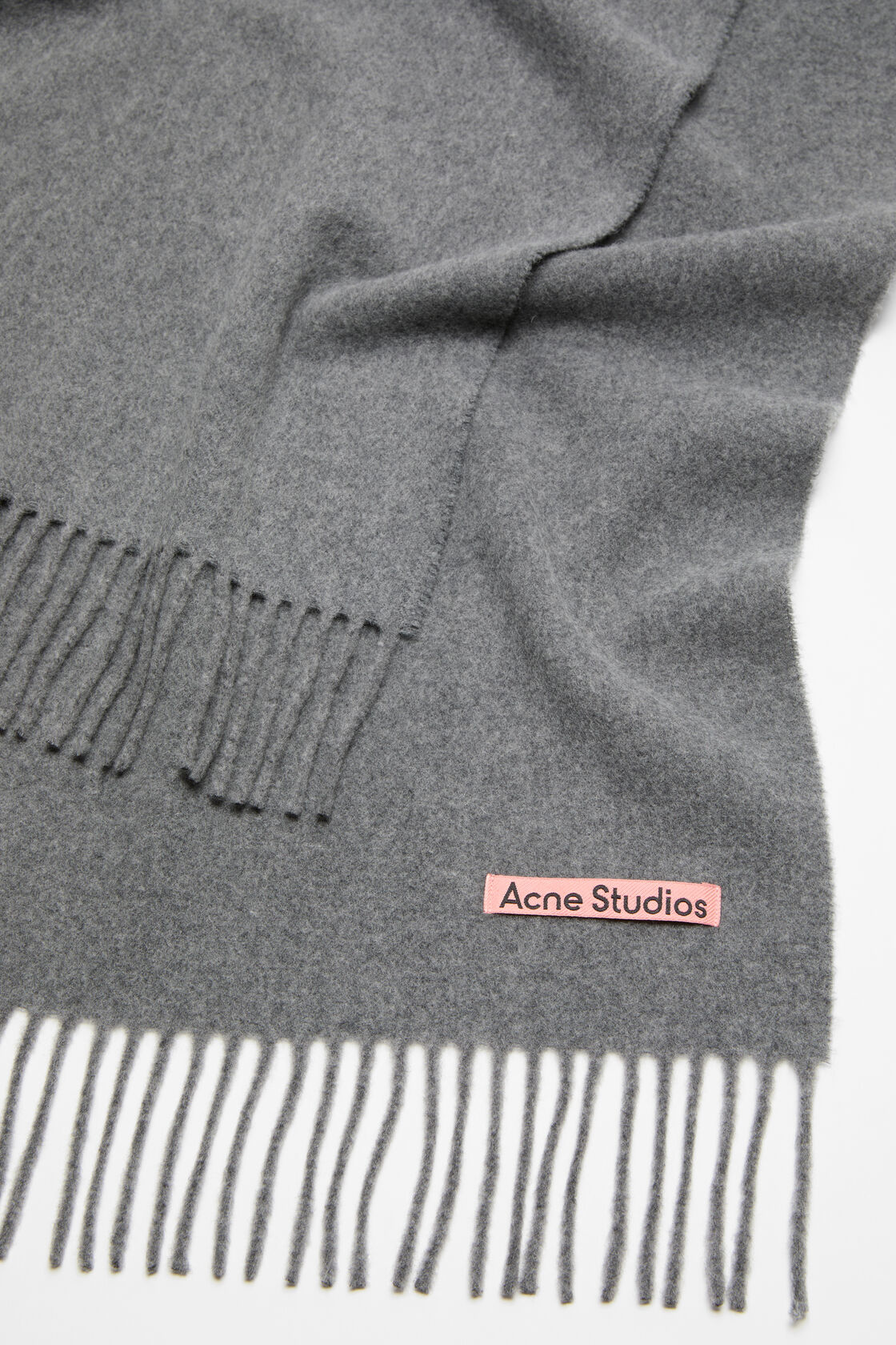 Acne Studios - Fringe wool scarf – Narrow - Grey Melange
