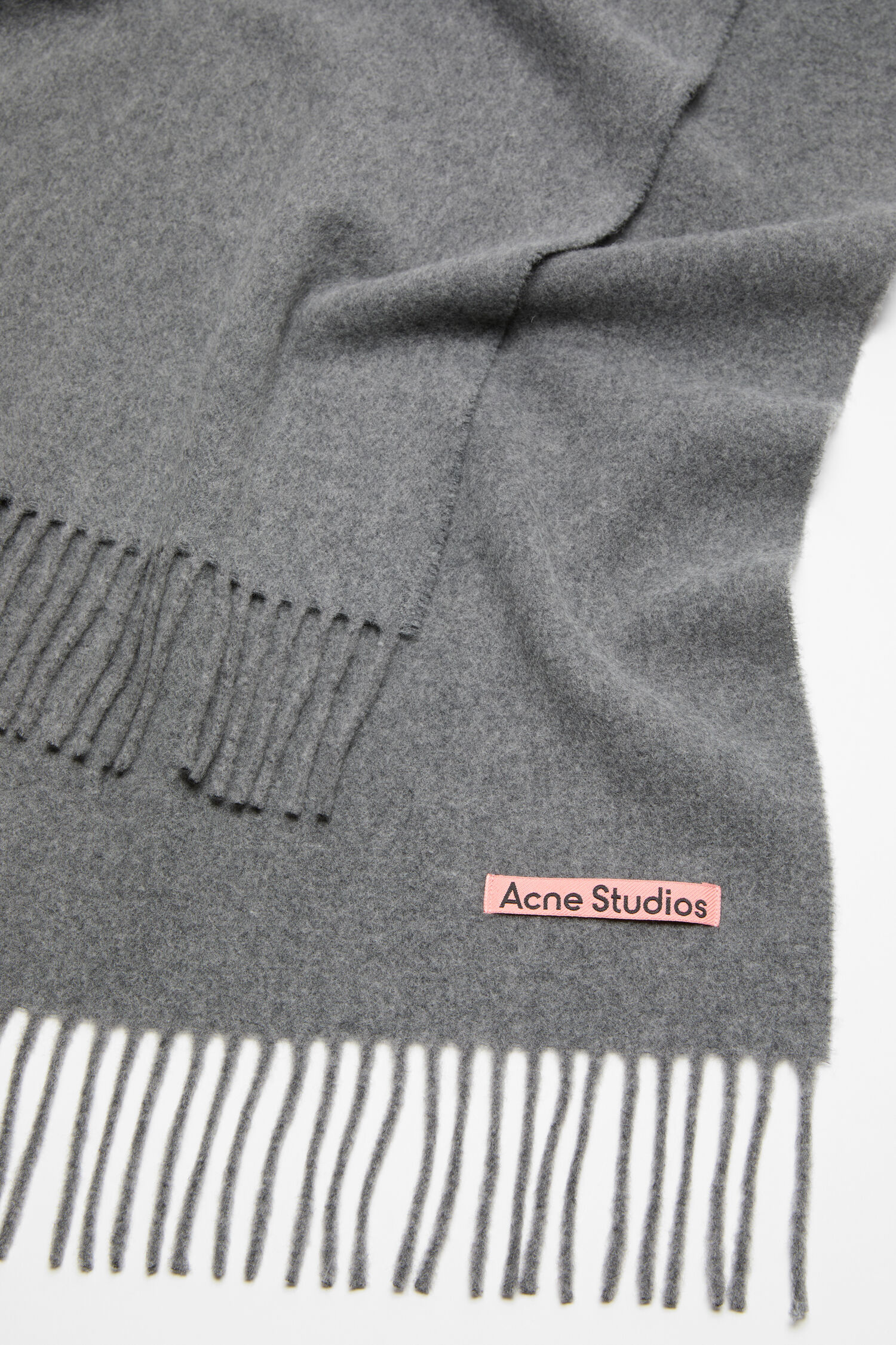 Acne Studios - Fringe wool scarf – Narrow - Grey Melange