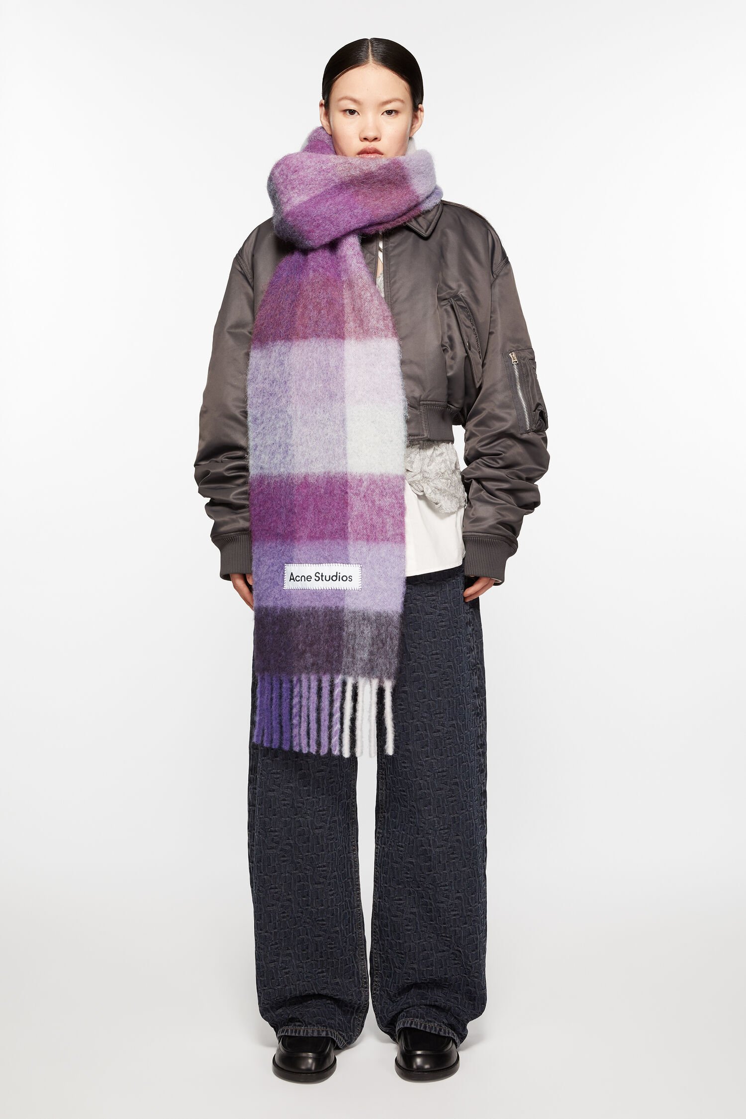 Acne Studios - Mohair checked scarf - Purple/white