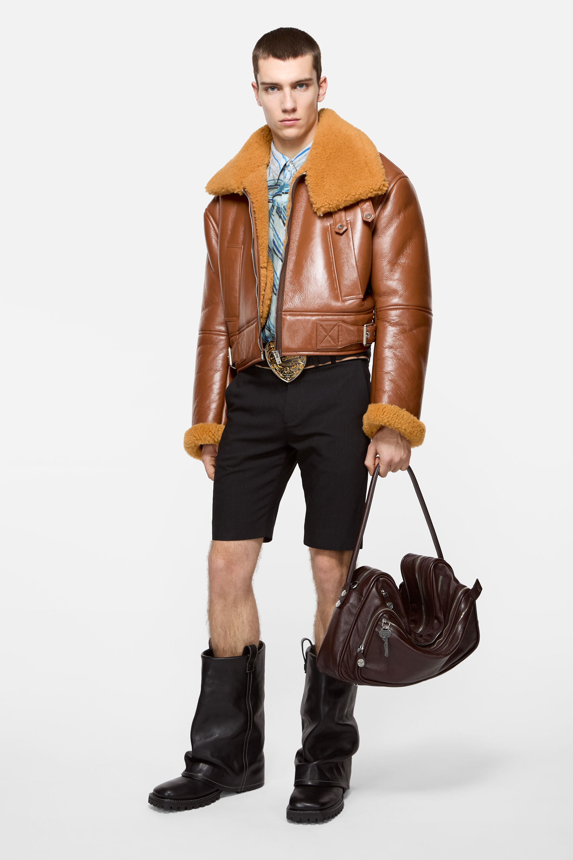 Acne Studios - Shearling biker jacket - Rust brown