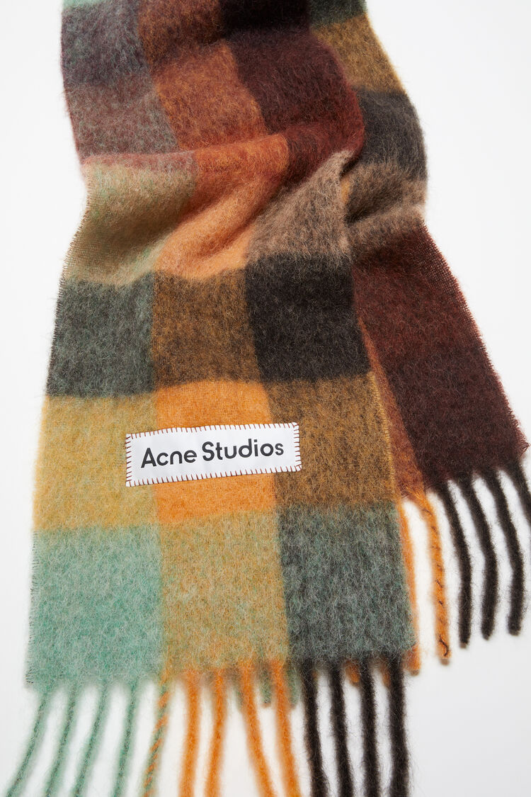 Acne Studios - Mohair checked scarf - Chestnut brown/yellow/green