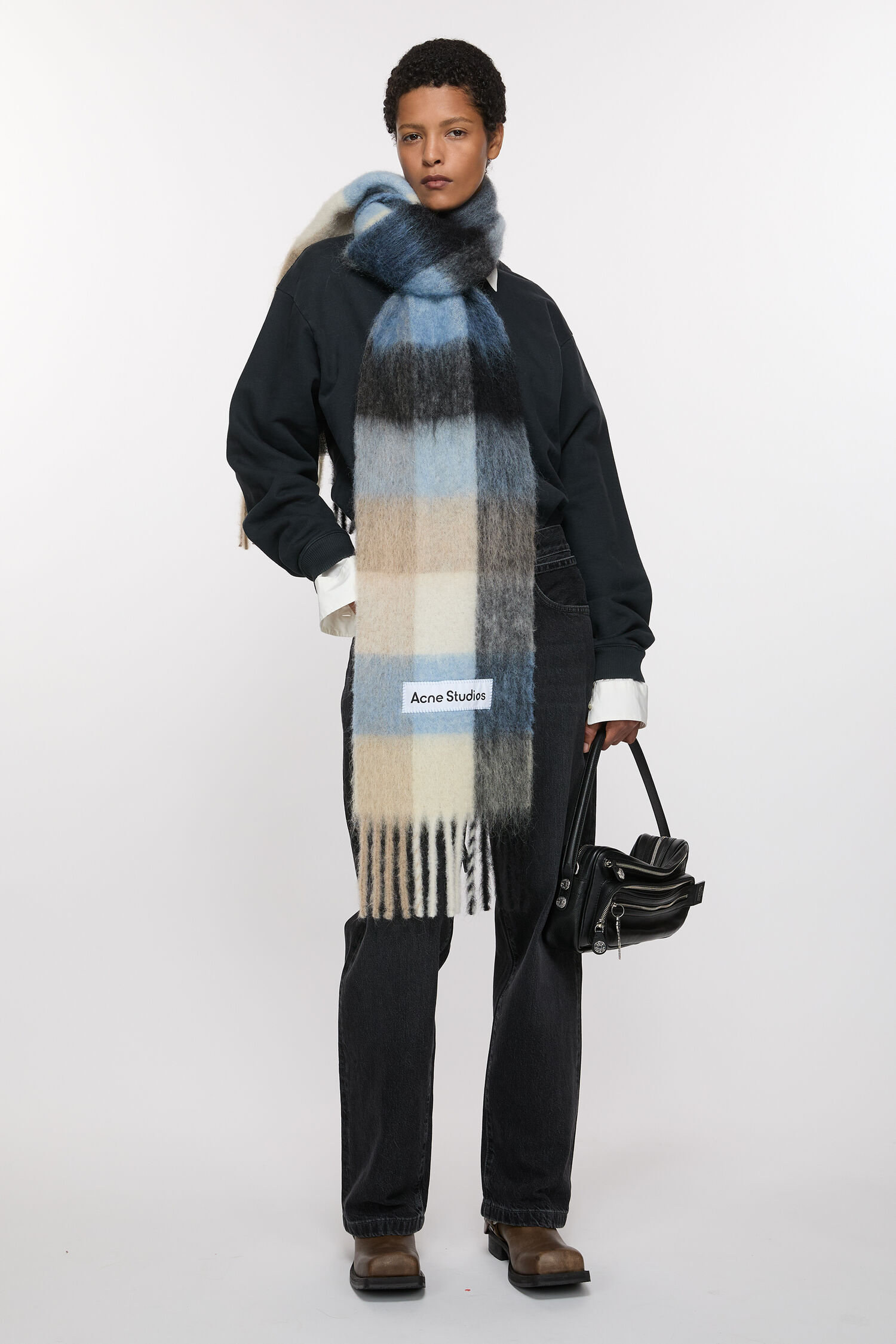 Acne Studios - Mohair checked scarf - Blue/beige/black
