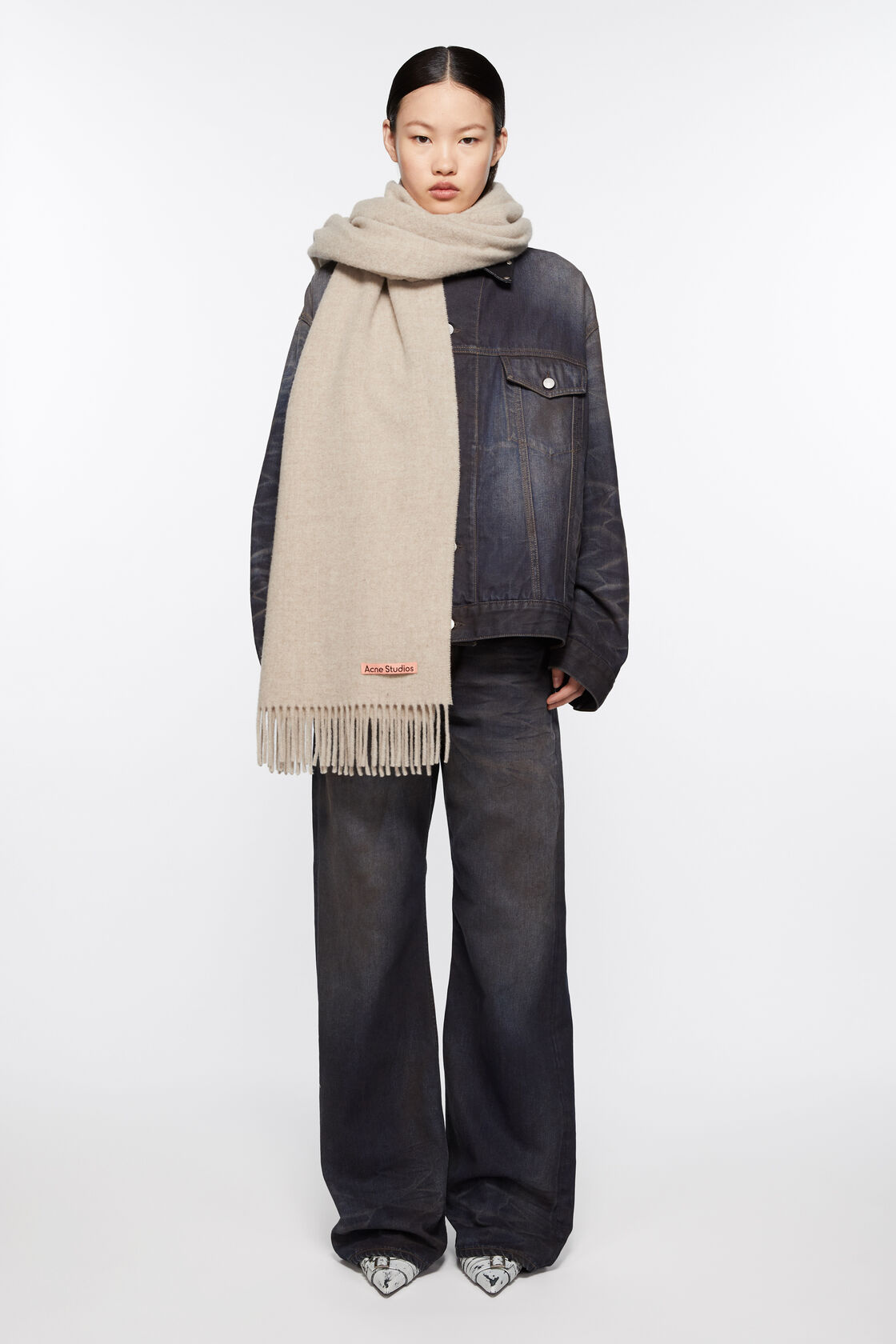 Acne Studios - Fringe wool scarf - oversized - Oatmeal melange