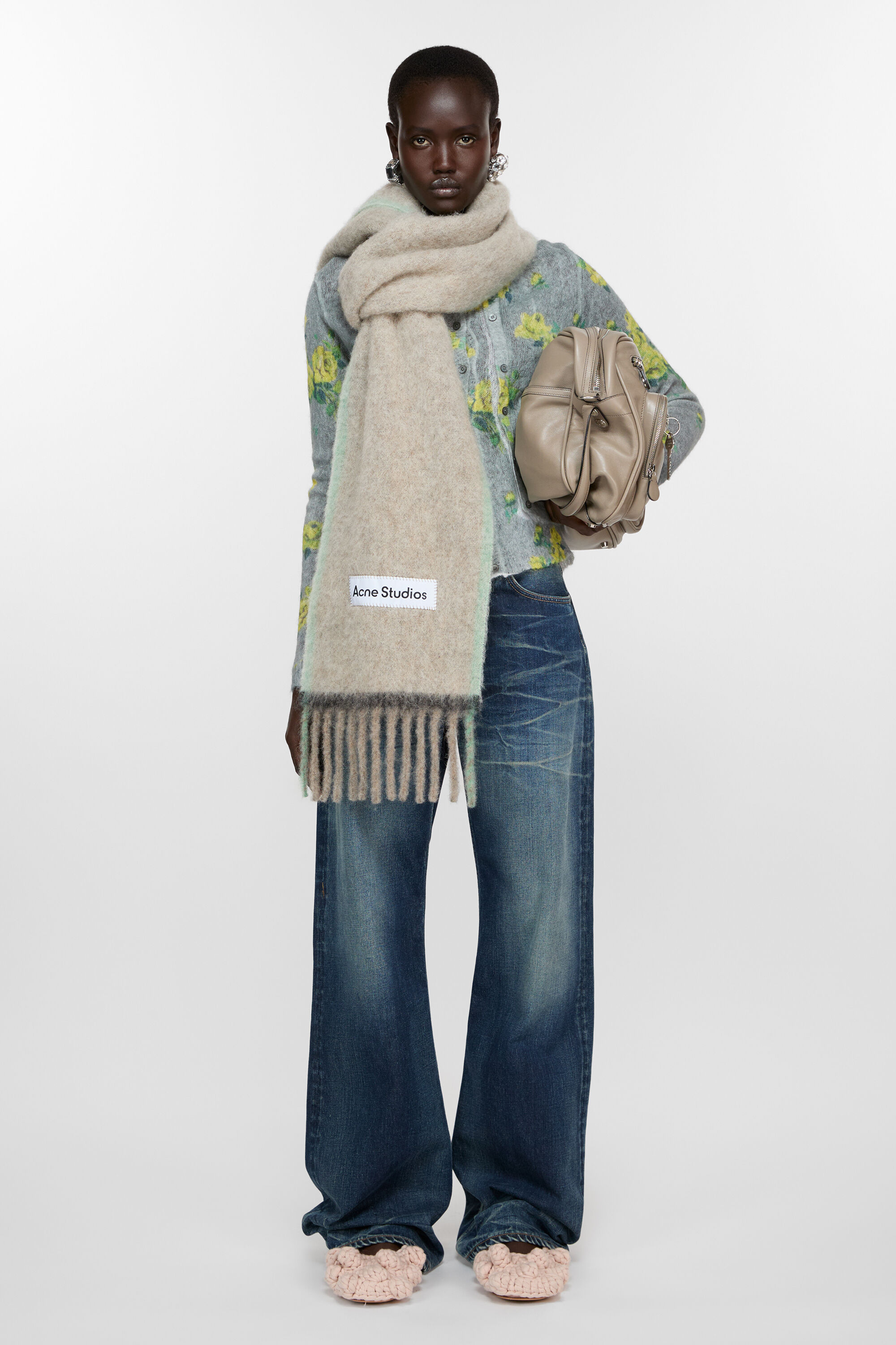 Acne Studios - Wool mohair scarf - Narrow - Beige/grey