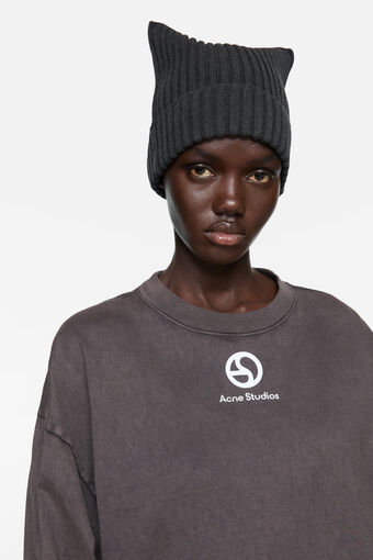 Acne Studios - Ribbed square beanie - Dark grey melange