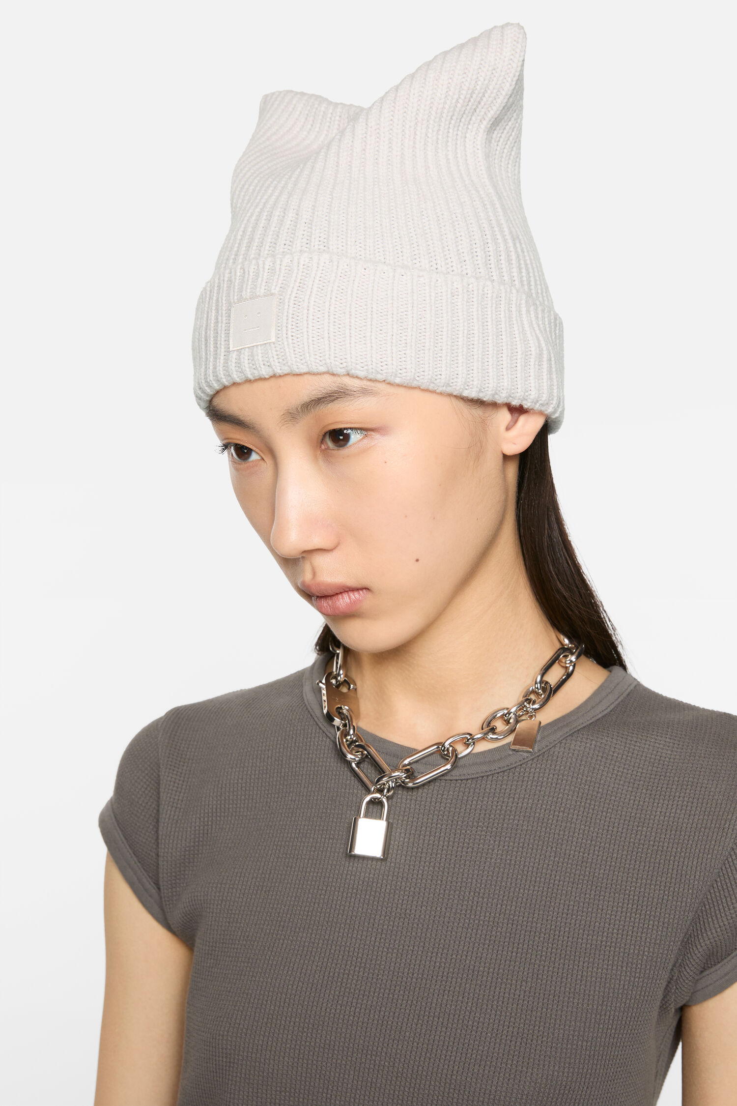 Acne Studios - Face logo square beanie - Oatmeal melange