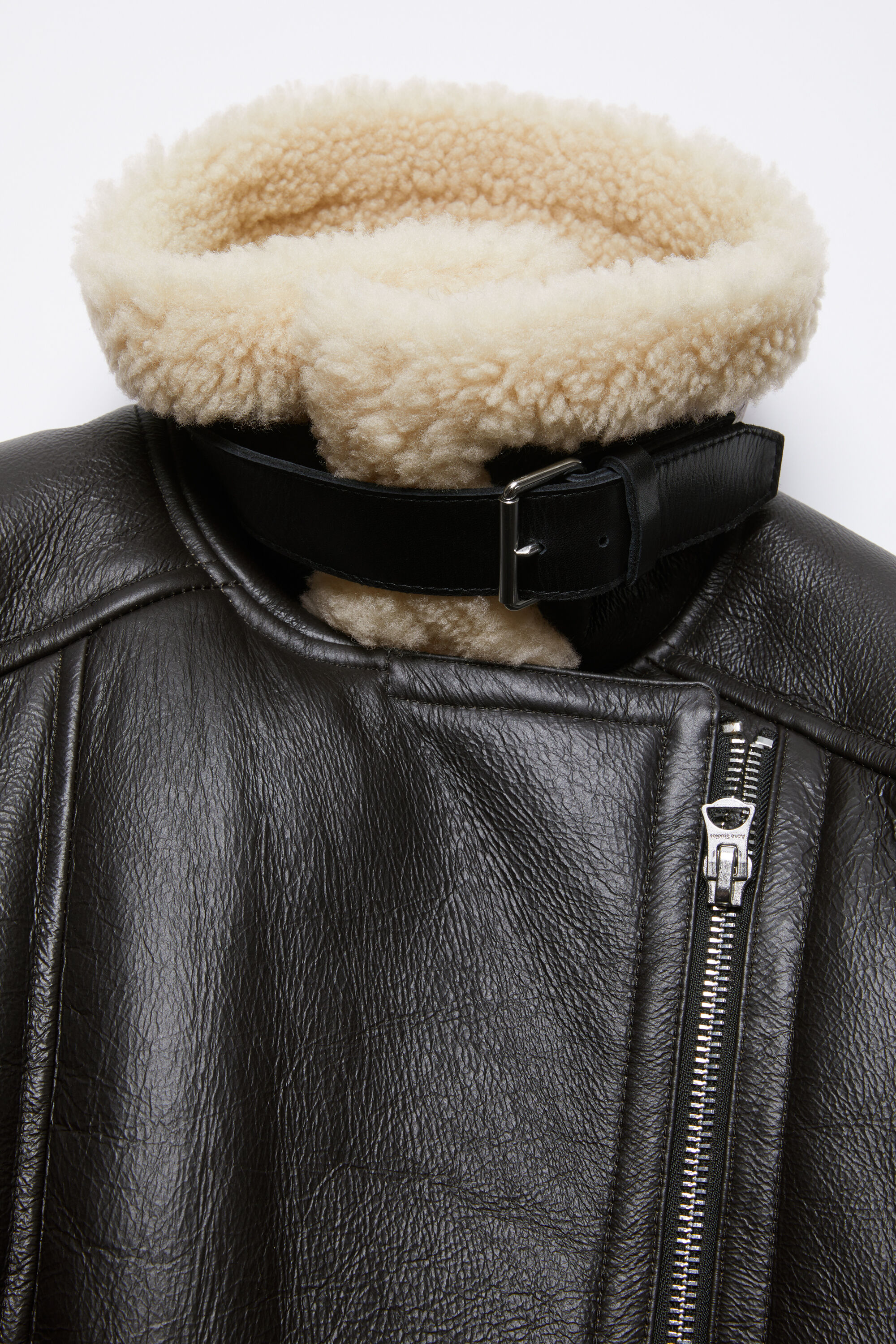 Acne Studios - Leather shearling jacket - Dark brown/beige