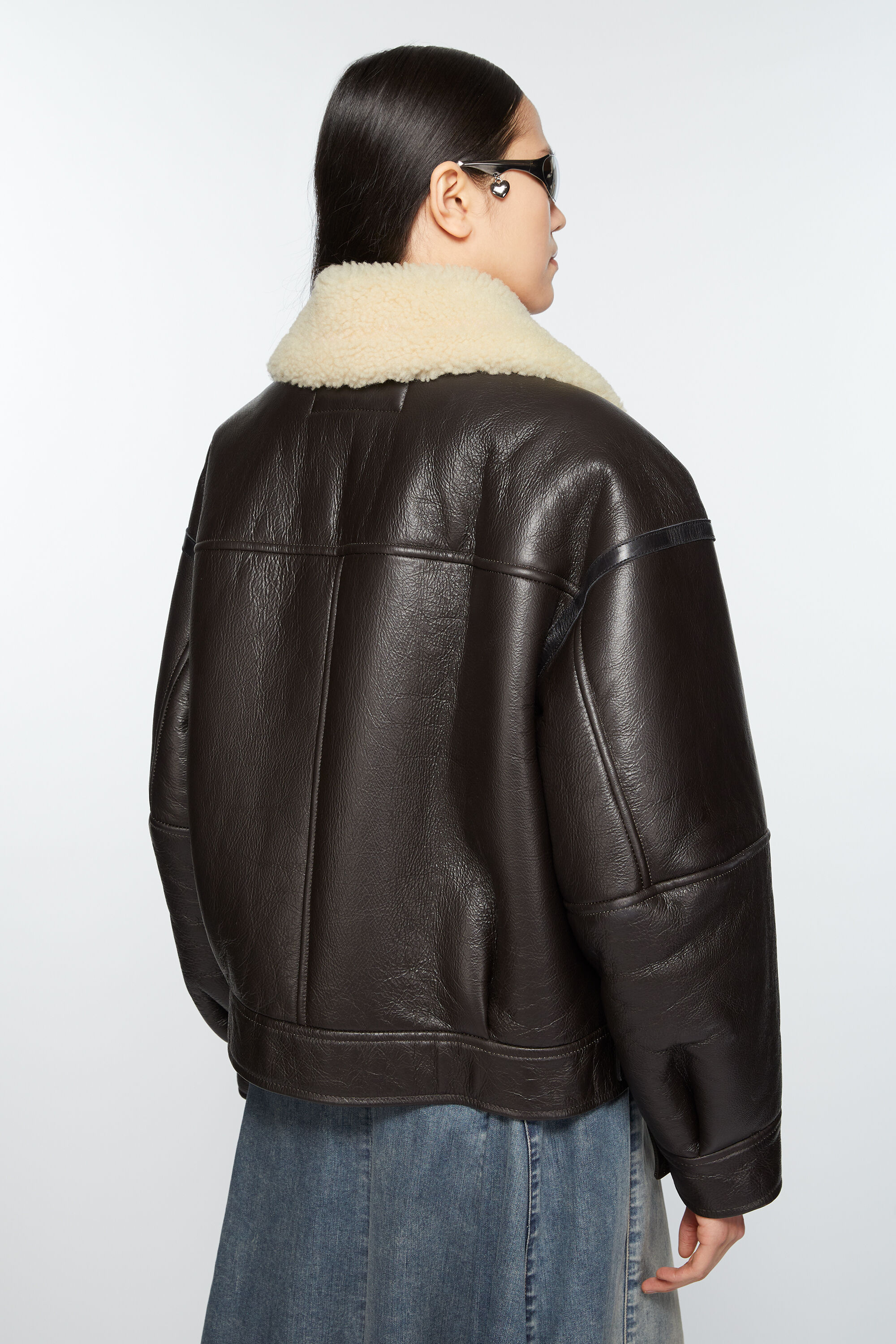 Acne Studios - Leather shearling jacket - Dark brown/beige