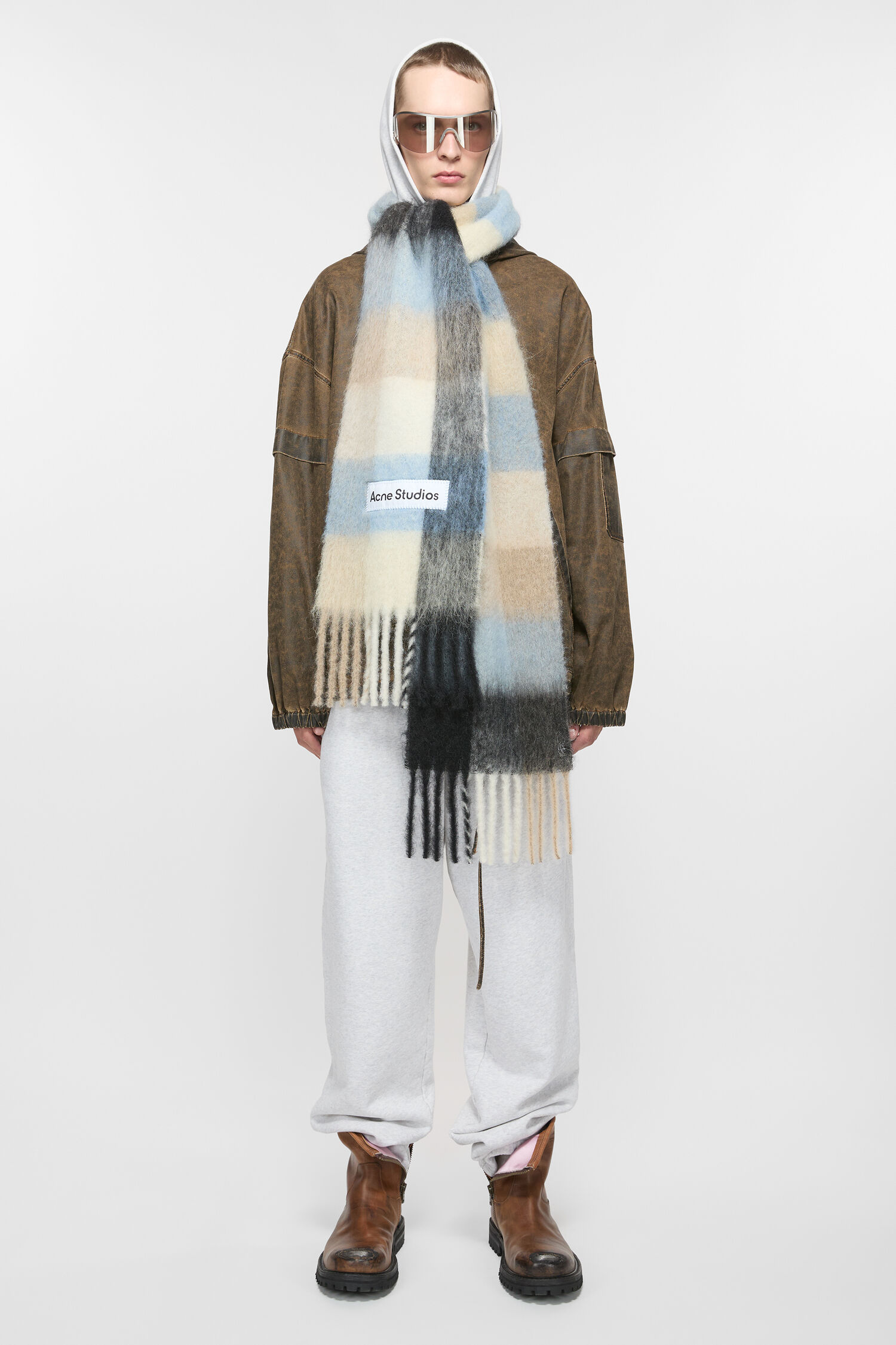 Acne Studios - Mohair checked scarf - Blue/beige/black
