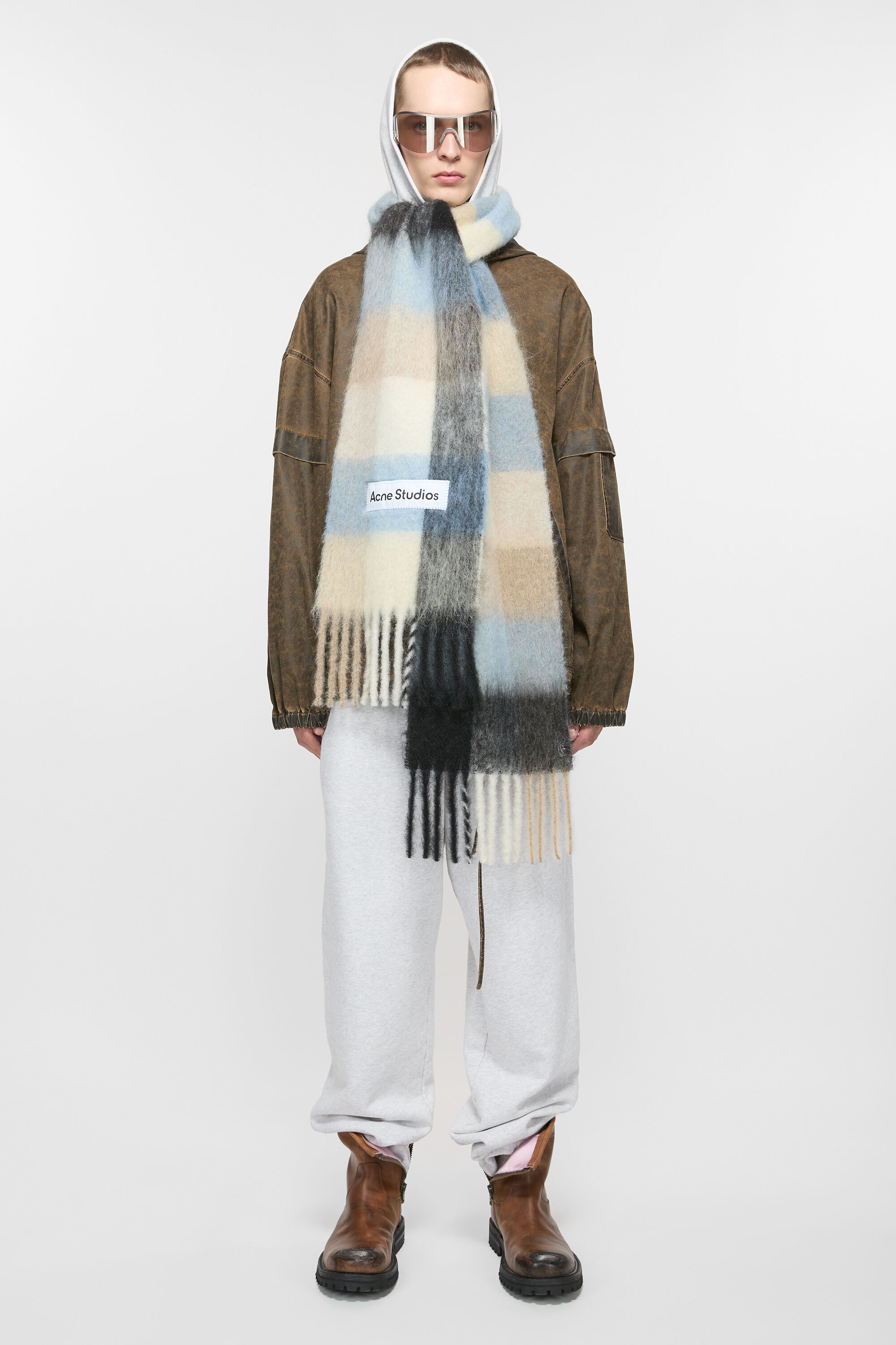 Acne Studios - Mohair checked scarf - Blue/beige/black