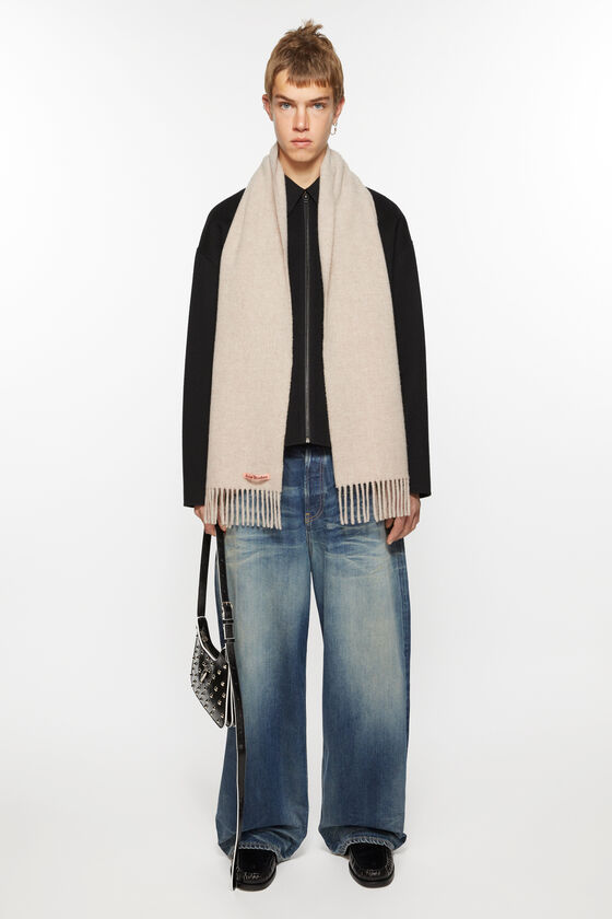 Acne Studios - Fringe wool scarf - skinny - Oatmeal melange